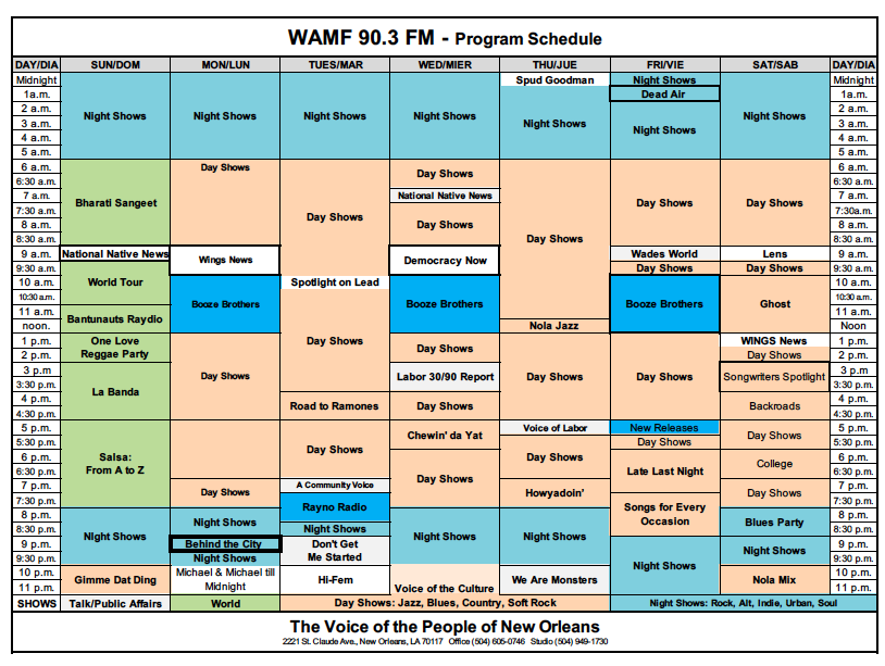 WAMF Program Schedule – WAMF LP 90.3 FM New Orleans